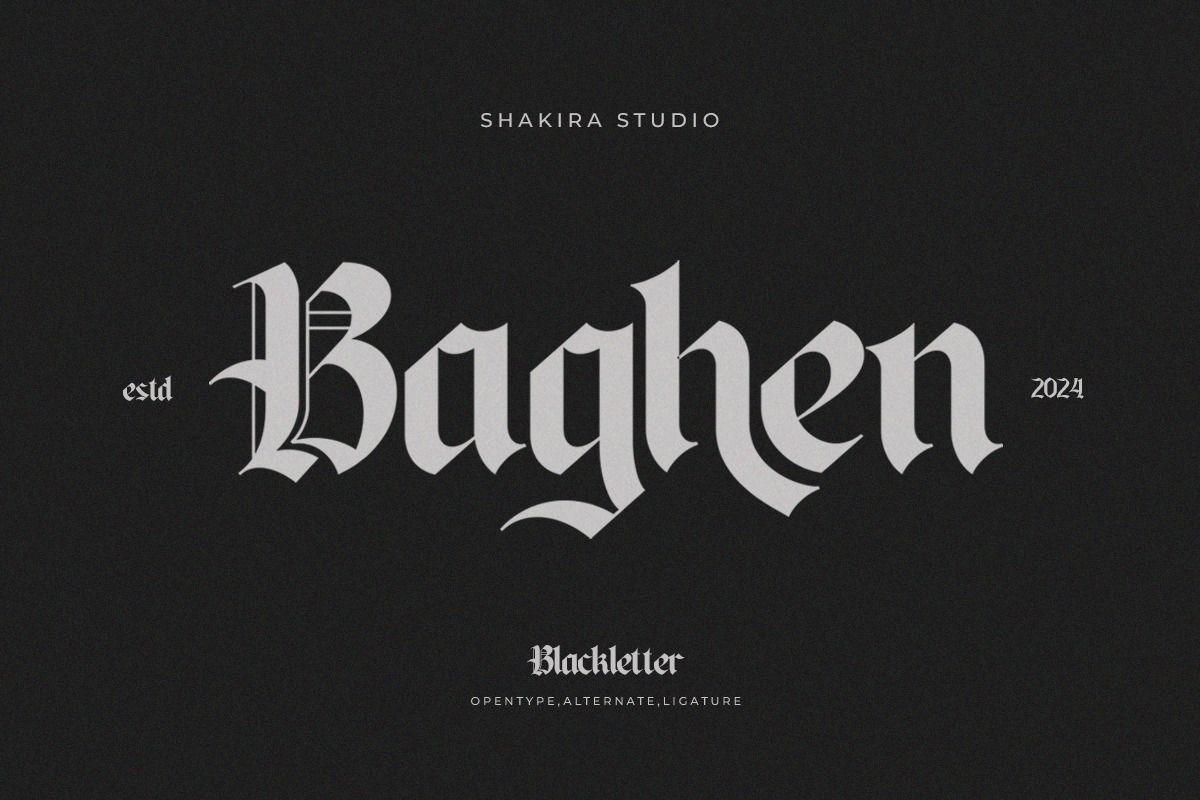 Baghen - Blackletter typeface, a Blackletter Font by Shakira Studio