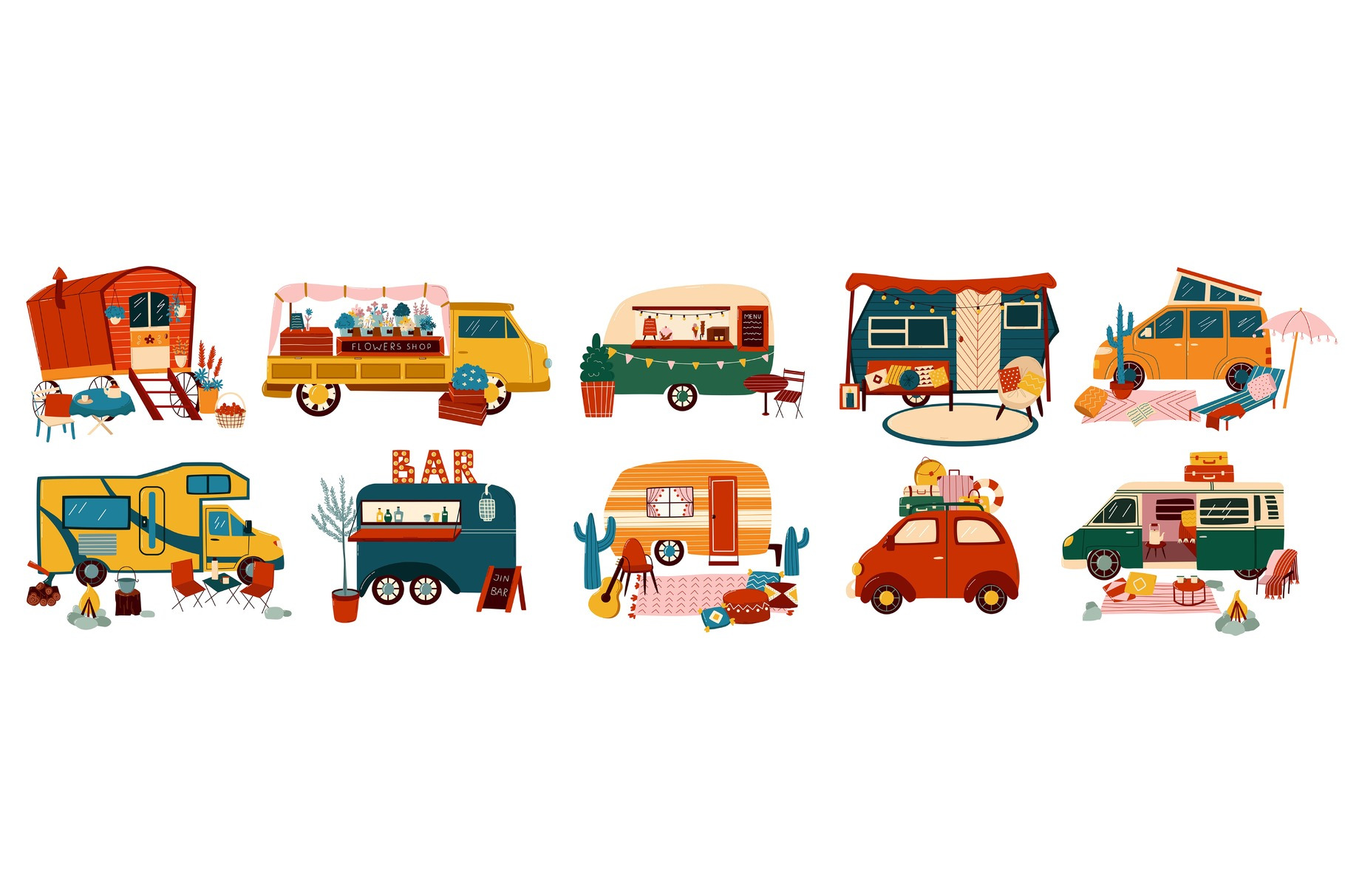 Vans and trailers vehicles set of, a Food Illustration by ...