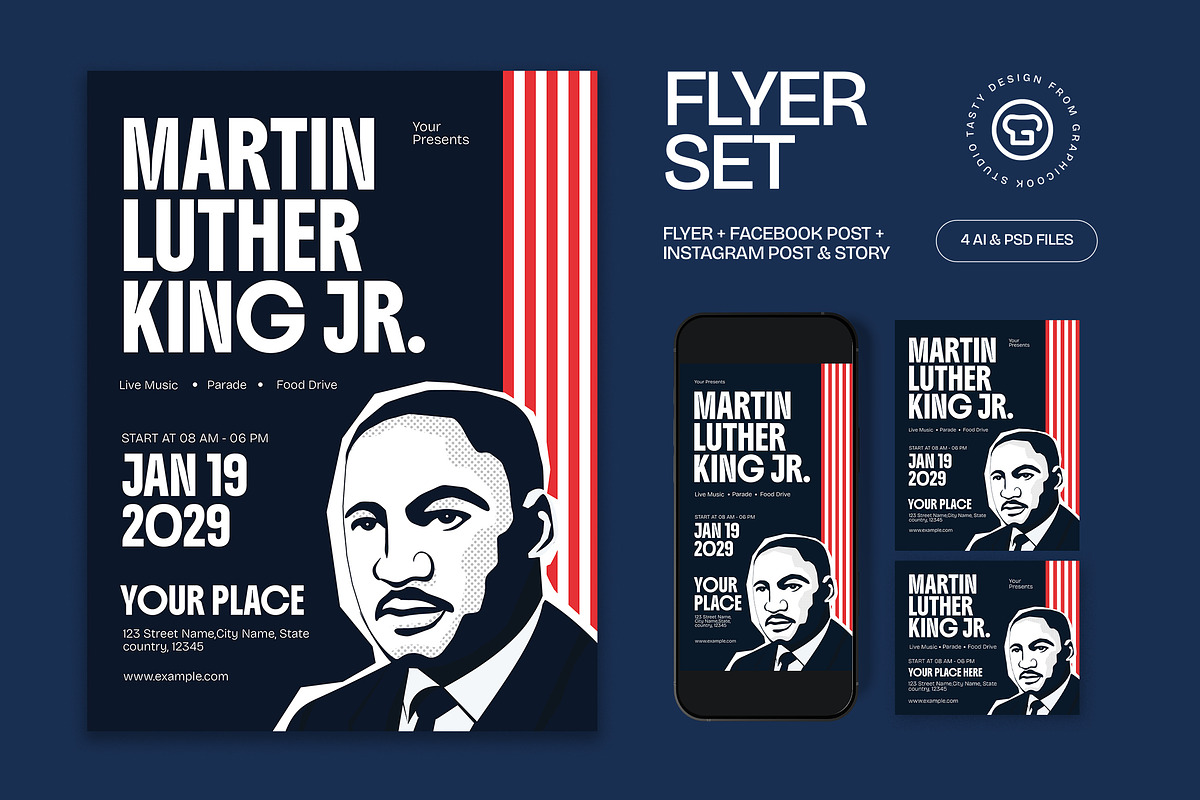 Martin Luther King Jr Day Flyer, a Flyer Template by graphicook
