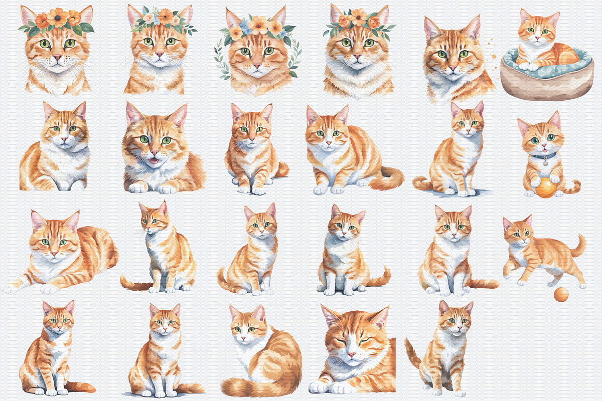 Watercolor Orange Cat Clipart, an Animal Illustration by Crafts of The ...
