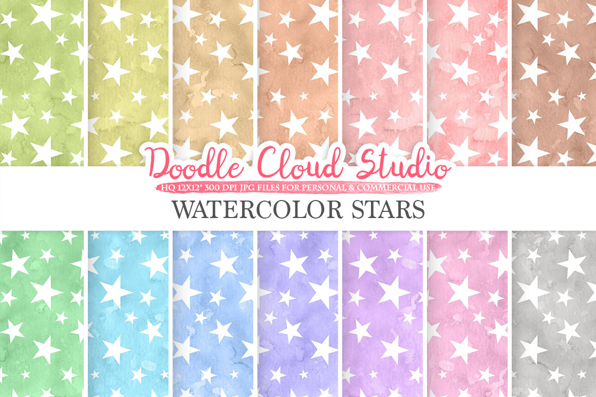 Watercolor Stars digital paper, a Pattern Graphic by Doodle Cloud Studio