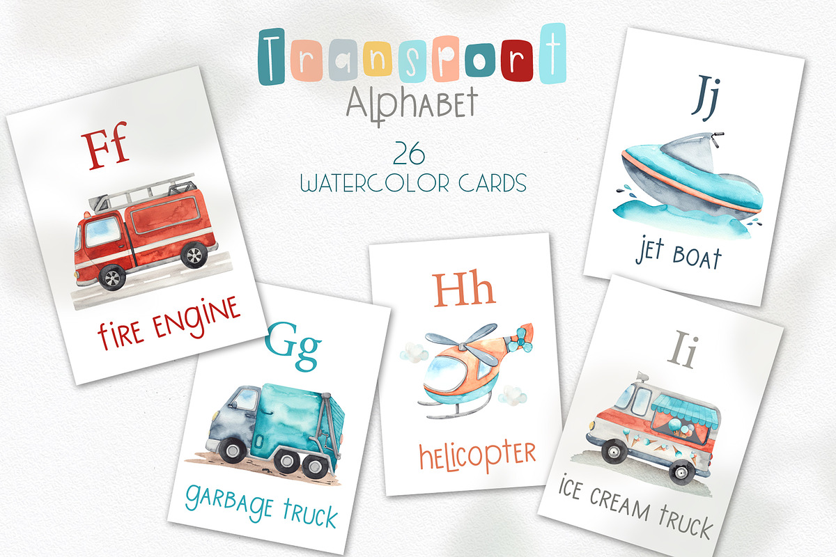 Watercolor Transport alphabet, an Object Graphic by Ana-Sakuta