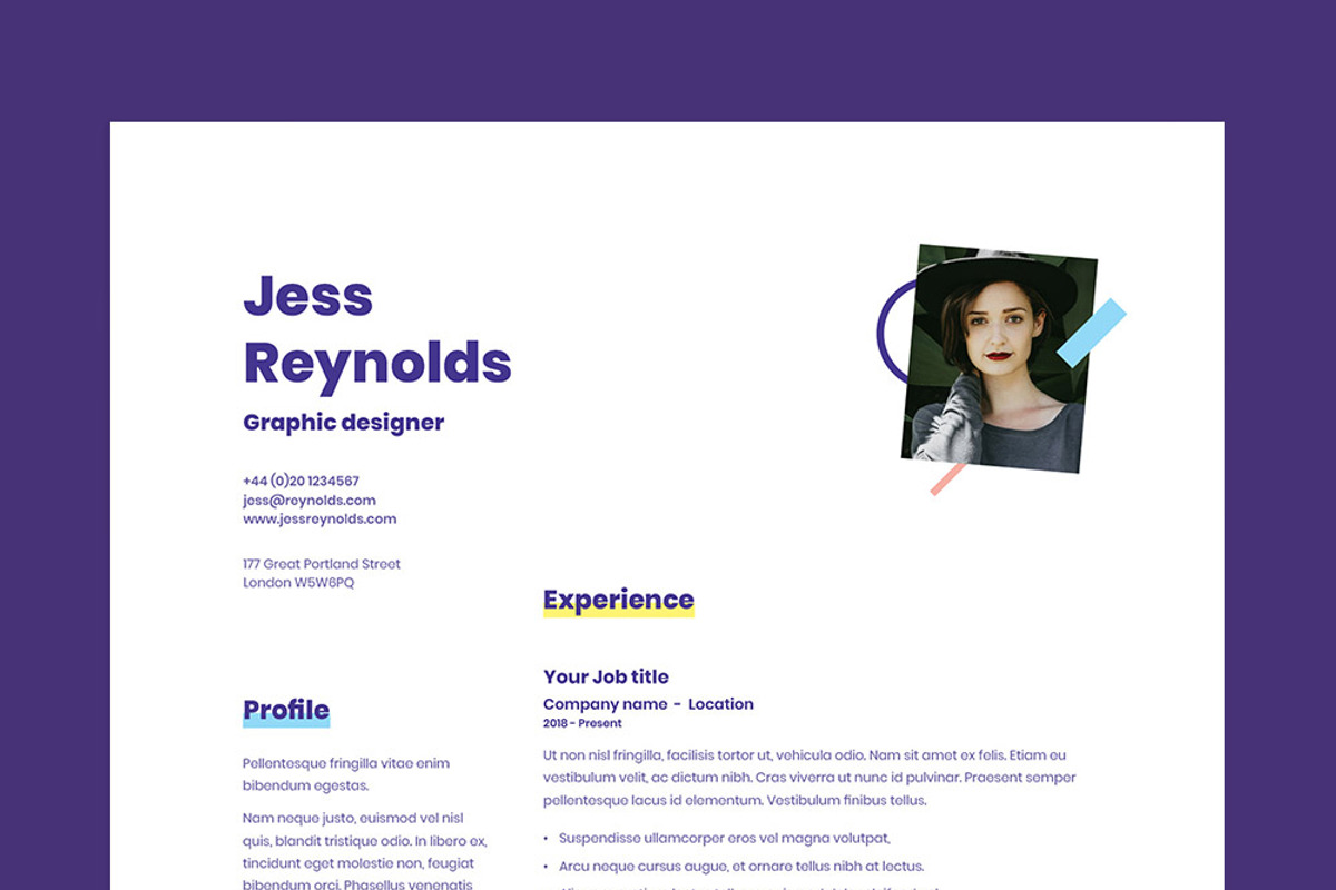 Jess | CV / resume template, a Resume Template by CV house
