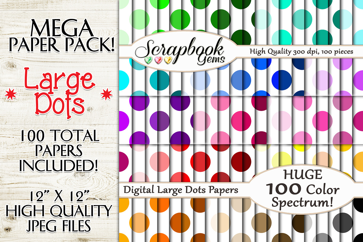 100 Colors Large Polka Dot Papers, a Pattern Graphic by Scrapbook Gems