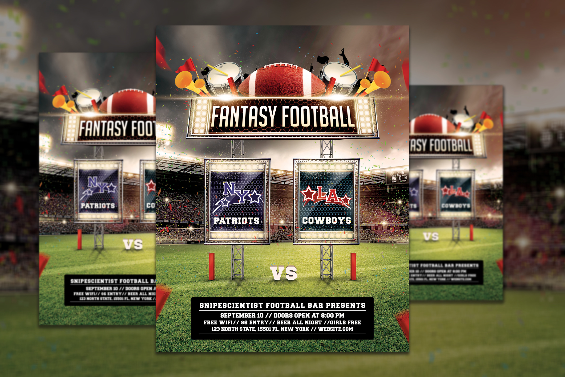 Fantasy Football Game Flyer Template, a Flyer Template by SNIPESCIENTIST