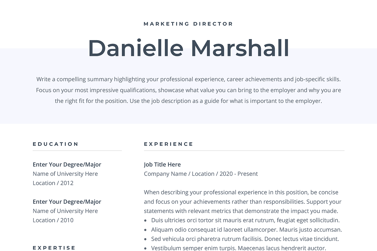 Resume Template Danielle, a Resume Template by Olympia Resume | Creative Market
