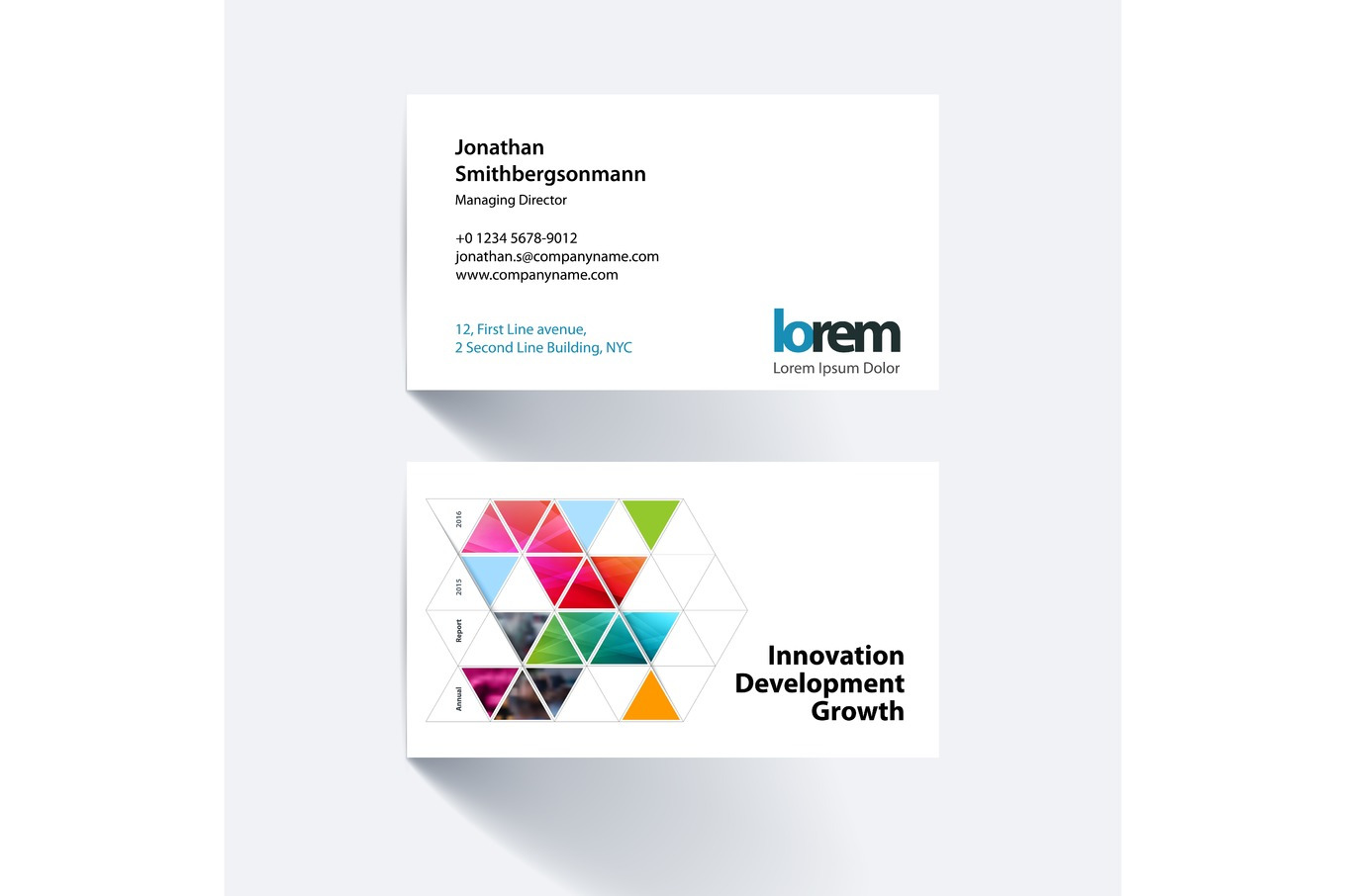 Vector business card template with yellow diagonal positive arro, a ...