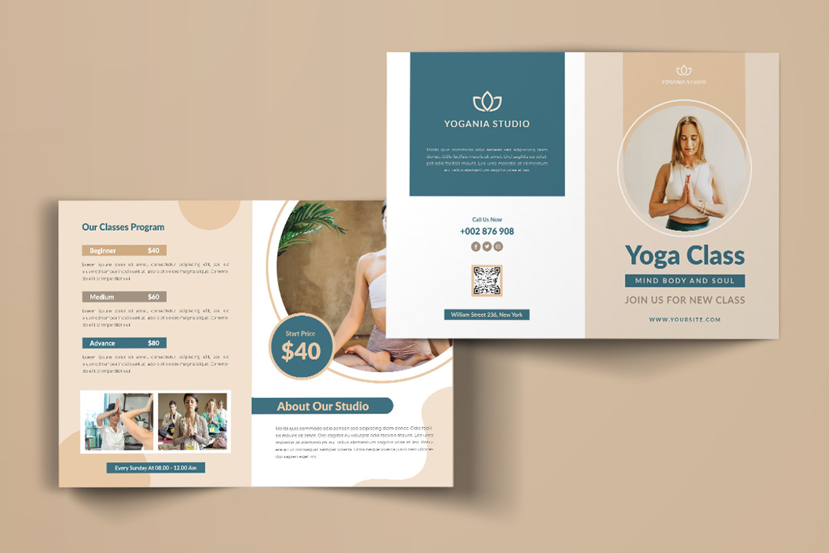 Yoga Class Bifold Brochure, a Brochure Template by Rahardi Creative