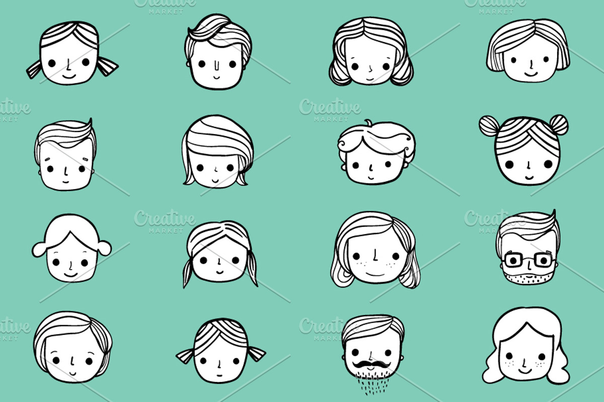 Cute Hand Drawn Faces Clip Art Set, an Education Illustration by ...