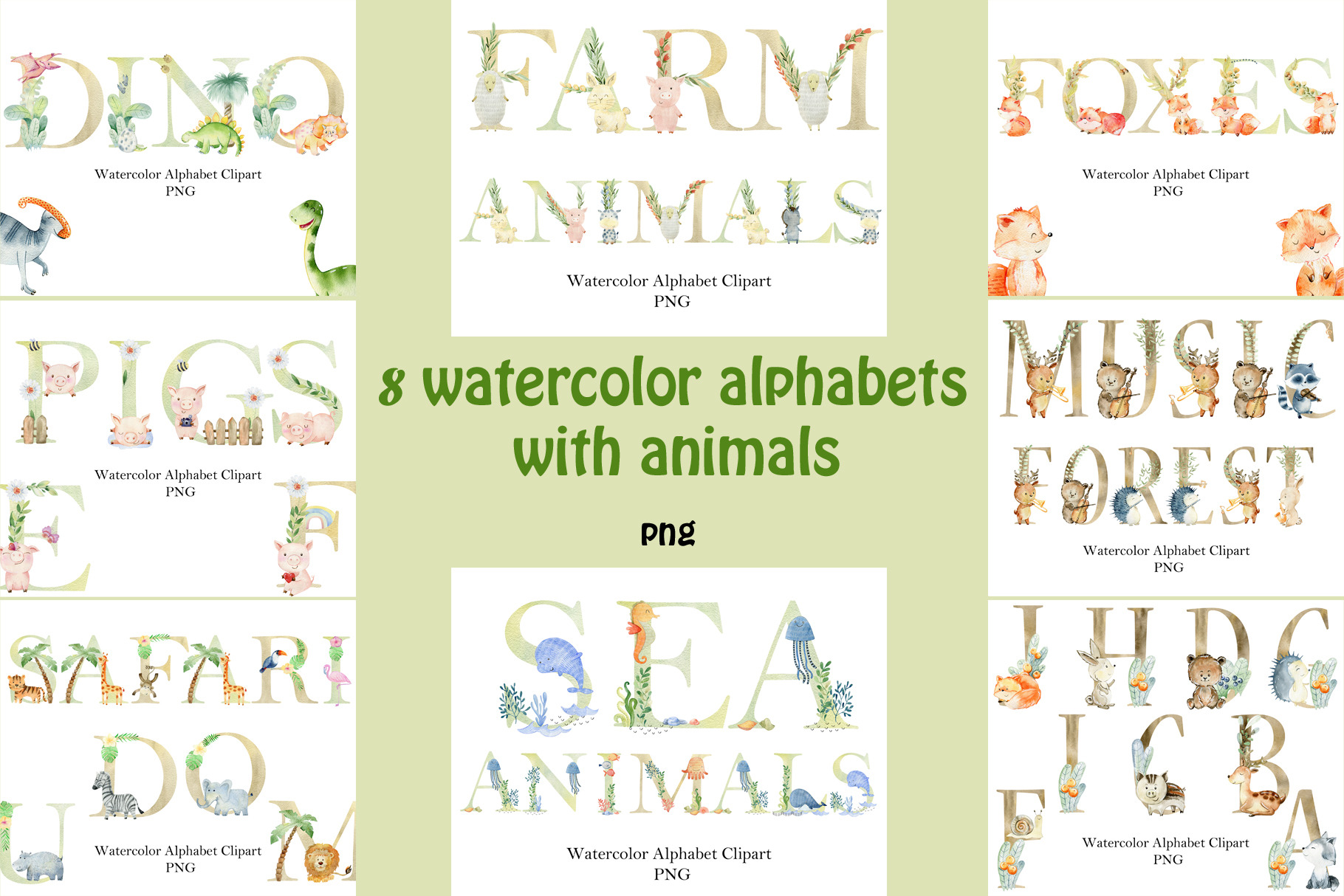 8 watercolor alphabets with animals., an Animal Illustration by TaPilipa