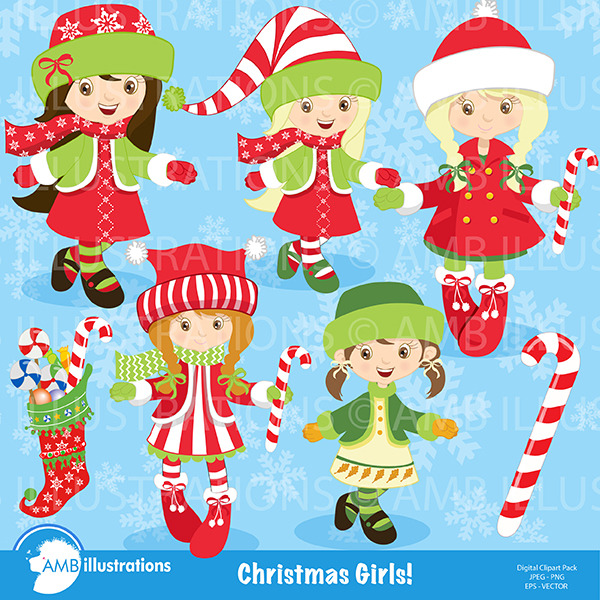 Christmas Girls Clipart AMB-189 | Illustrations ~ Creative Market