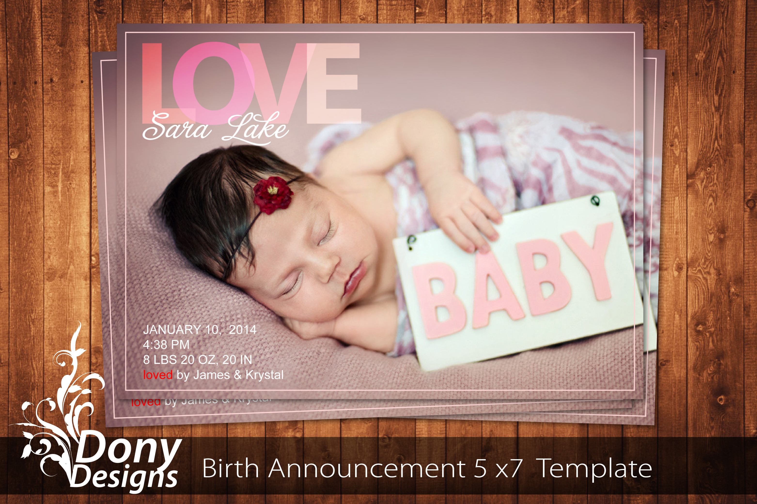 Newborn Baby Card Announcement, a Card Template by DonyDesigns