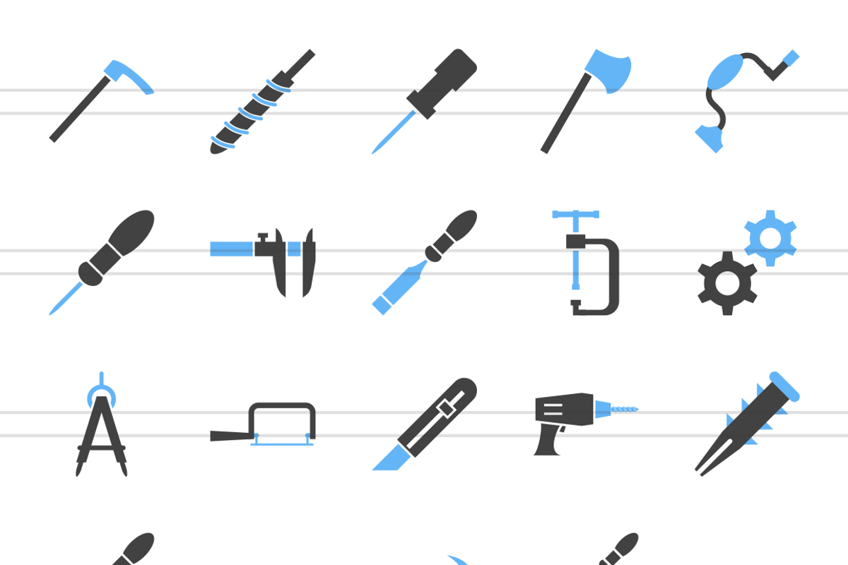 50 Hand Tools Blue & Black Icons, an Icon by IconBunny