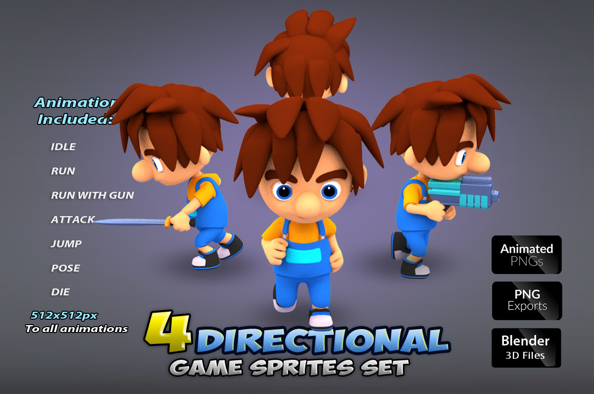 4-Directional Game Character Sprites, an Illustration by DionArtworks