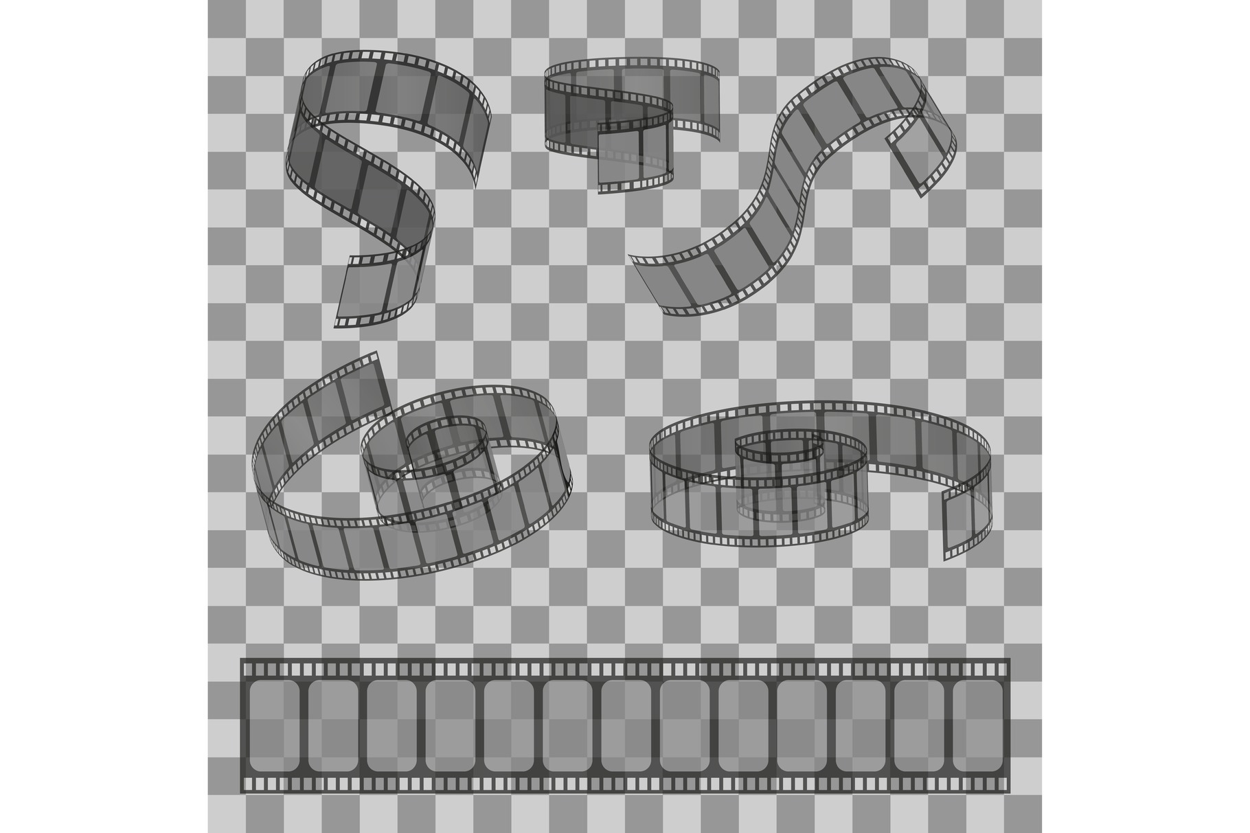 Set of filmstrip rolls. Group of realistic movie and cinema elements or ...