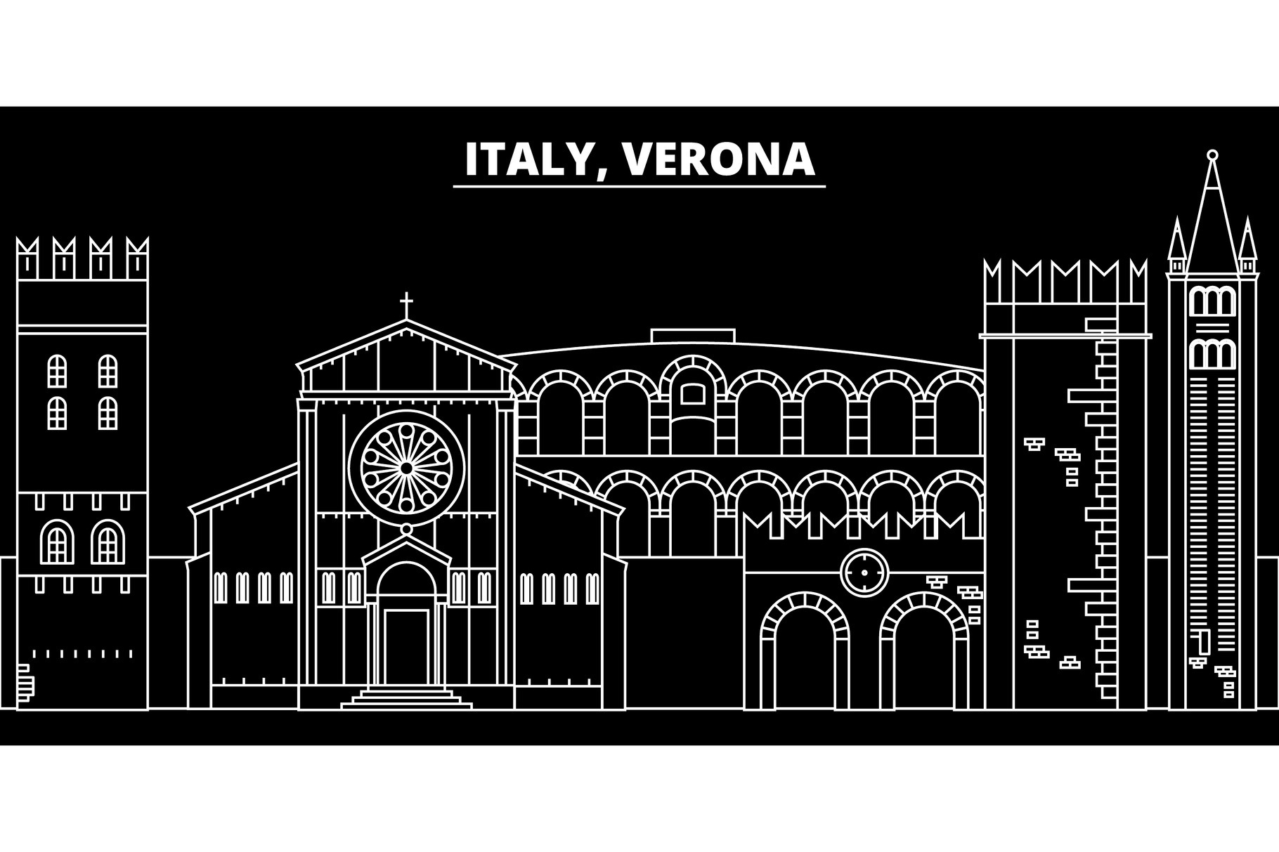 Verona silhouette skyline. Italy - Verona vector city, italian linear ...