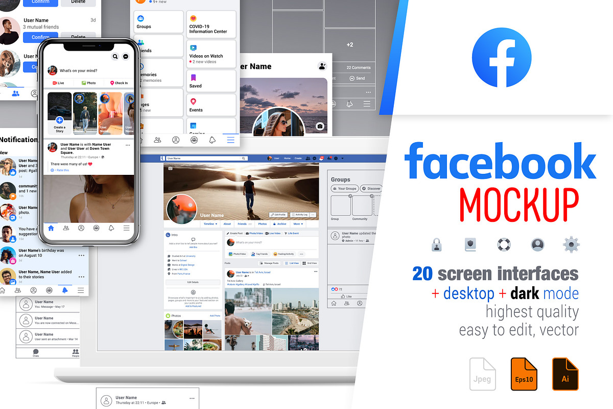 Facebook Screen Interfaces, a Social Media Template by karnofff