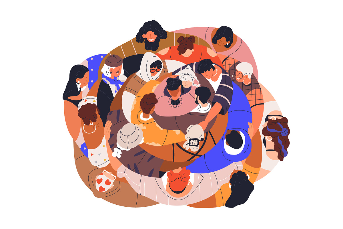People community hugging in circle, a Person Illustration by Good Studio