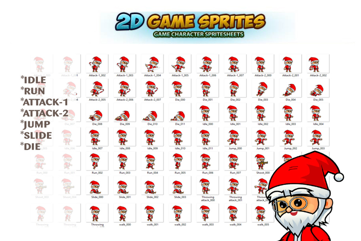 Santa 2D Game Sprites, an Illustration by DionArtworks | Creative Market