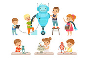 Cute little kids programming and, an Object Graphic by TopVectors