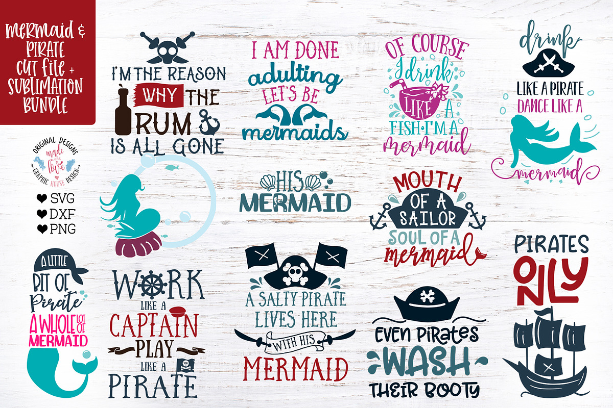 Pirates and Mermaids Bundle, an Illustration by Graphic House Design P.C