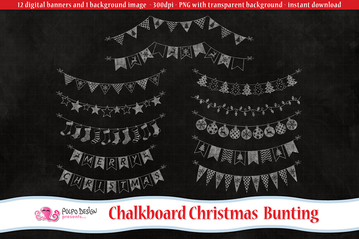 Chalkboard Christmas Bunting clipart, an Object Graphic by PolpoDesign