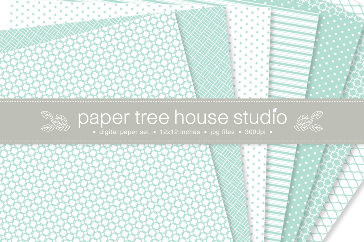 14 Sea Green Digital Papers, a Pattern Graphic by Paper Tree House Studio