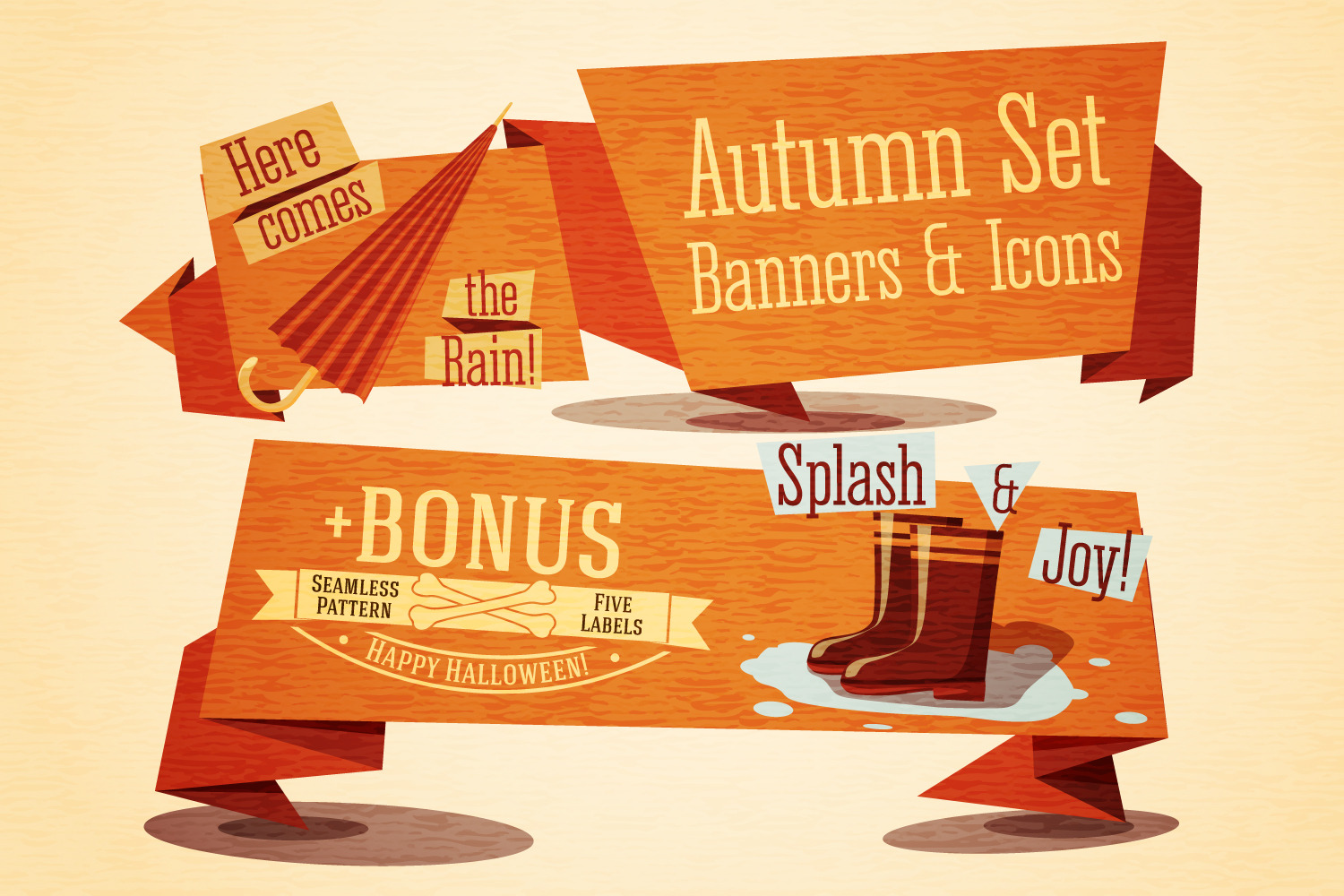 Set of Cute Autumn Banners & Icons, a Background Graphic by Tashal