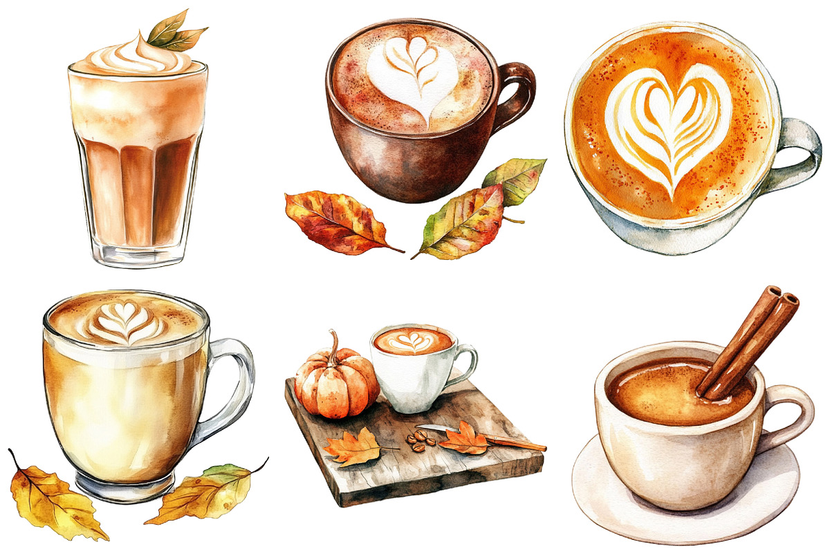 Watercolor Fall Coffee Clipart, an Illustration by Craft Nest