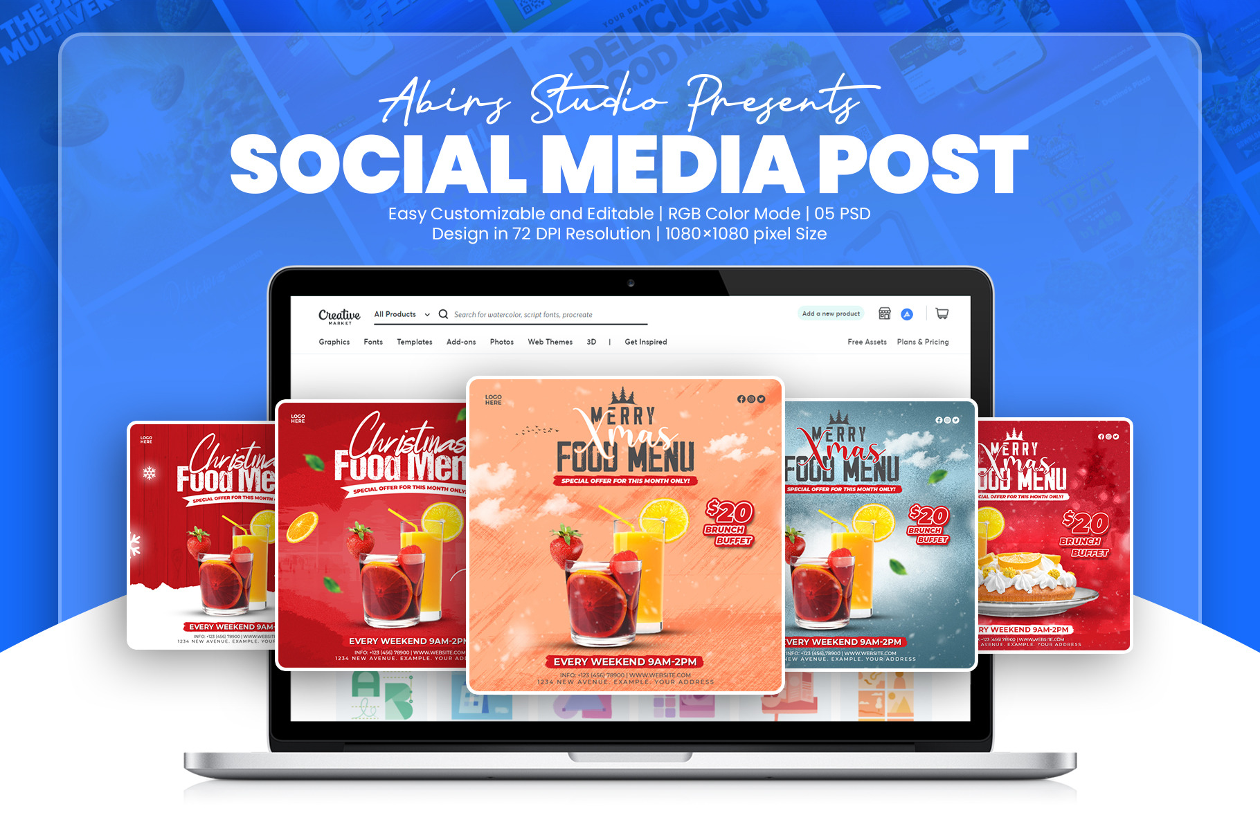 Instagram food menu design, a Social Media Template by Abirs Studio