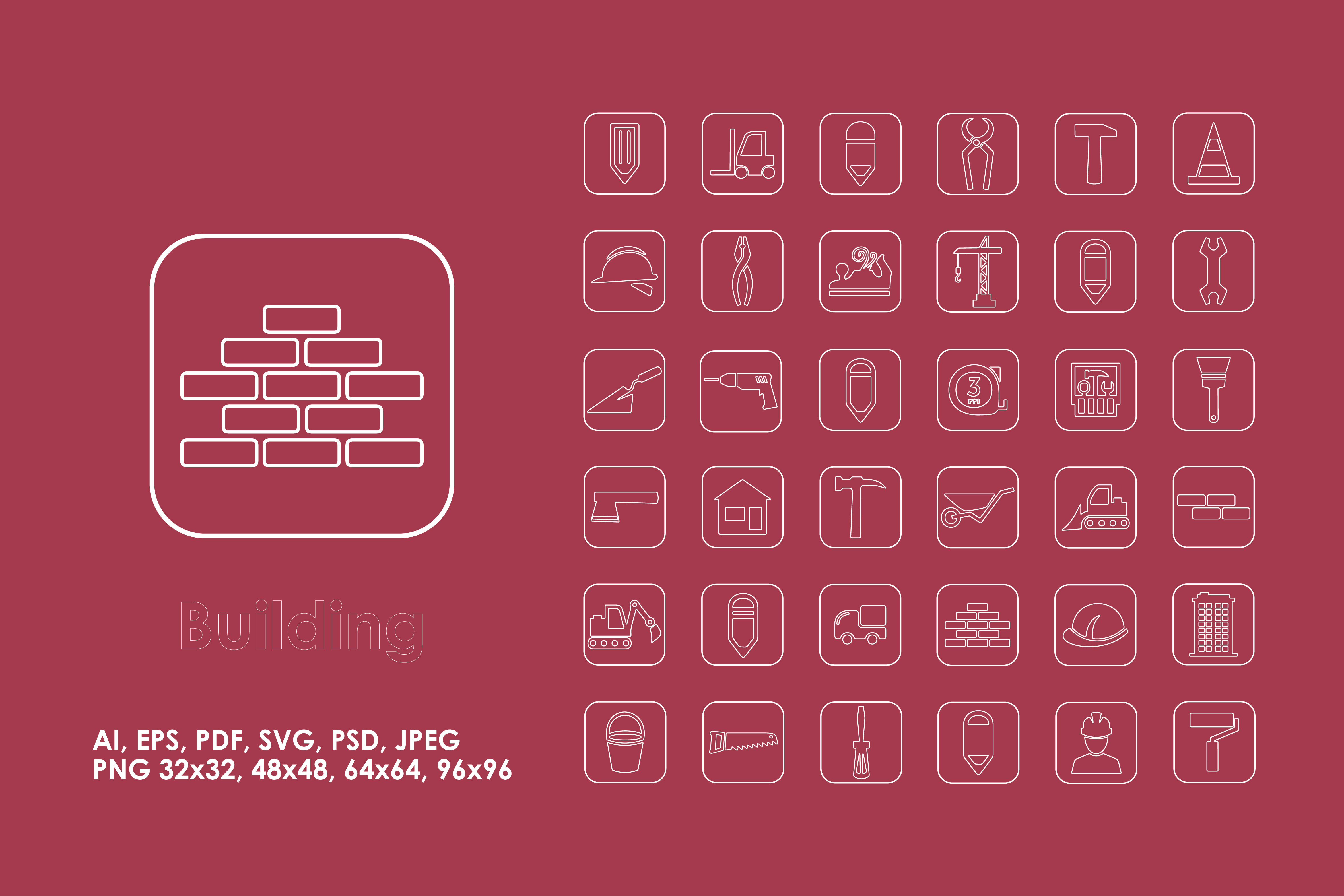 36 building simple icons, an Outline Icon by Palau