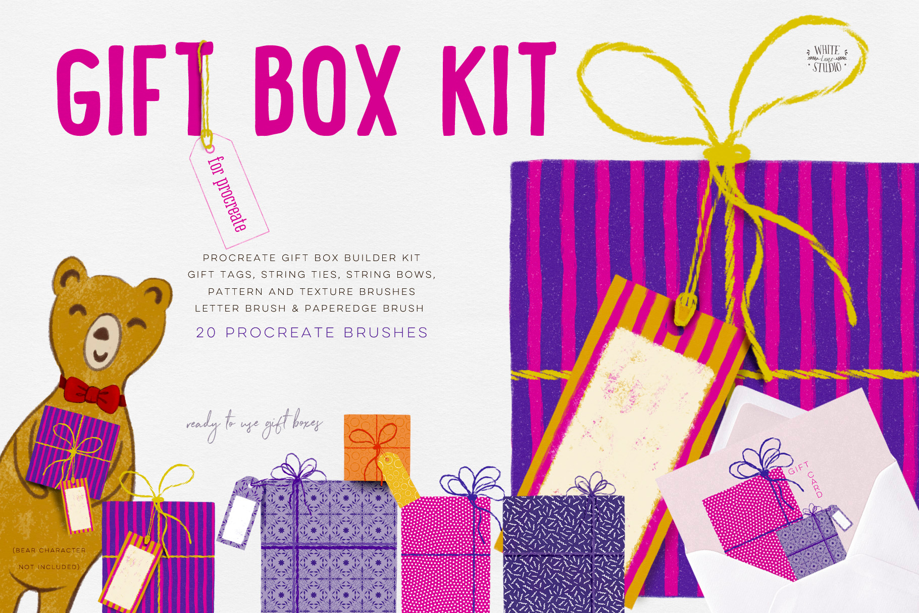 Gift Box Builder Kit for Procreate, a Brush Add-On by White Lane Studio