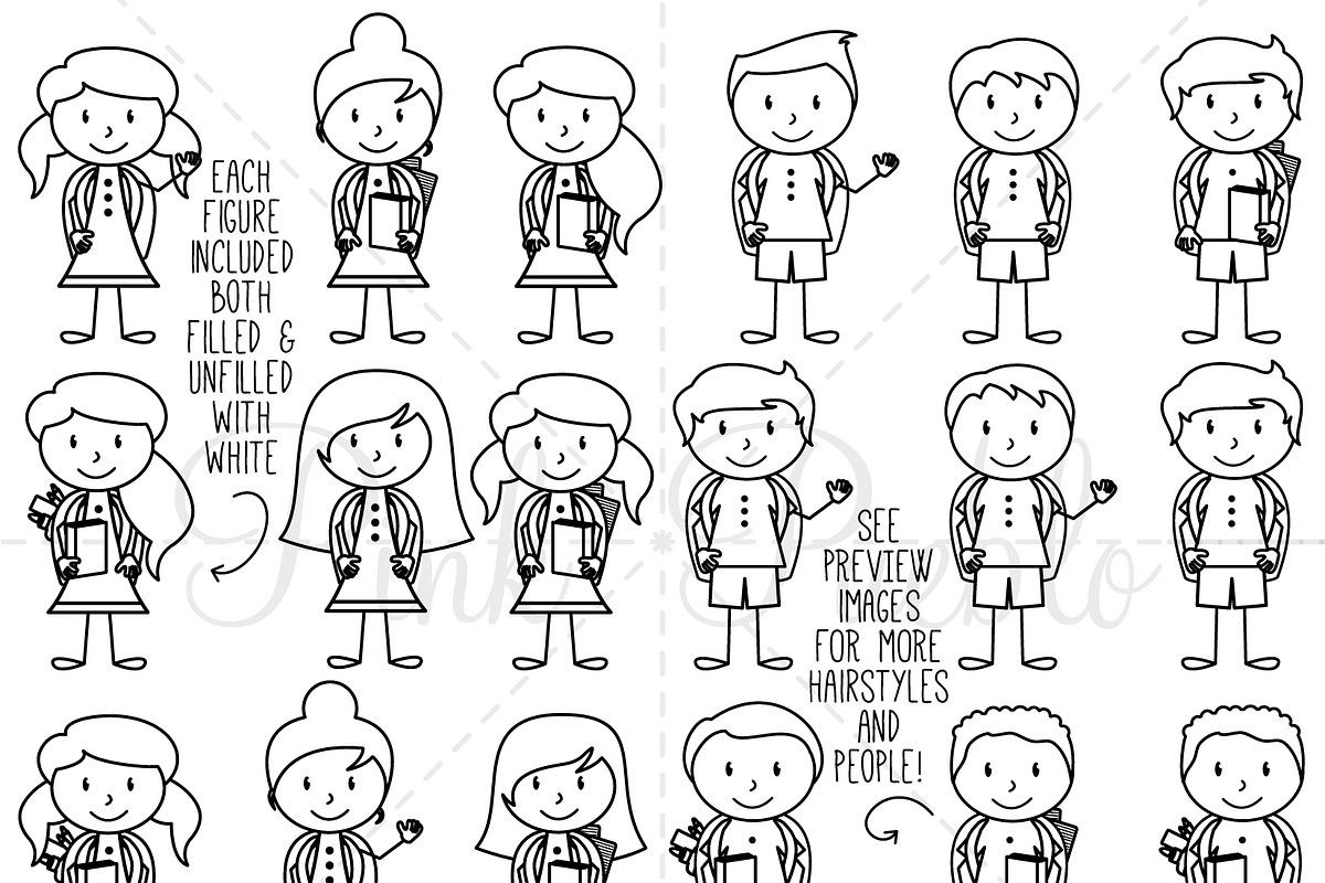 Student Stick Figure Clipart, an Illustration by PinkPueblo