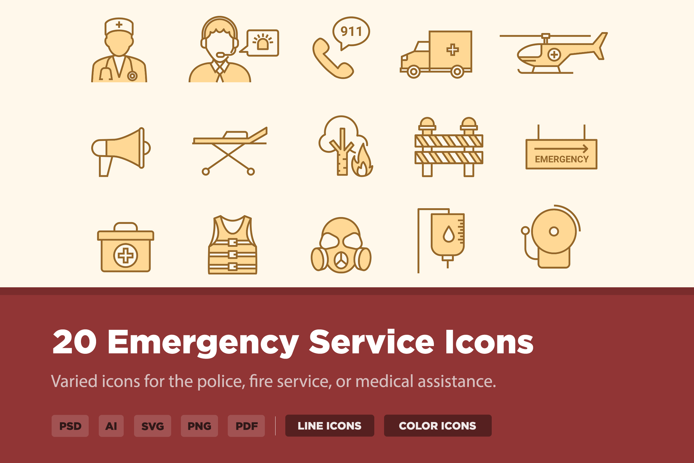 20 Emergency Service Icons, an Icon by Creative VIP