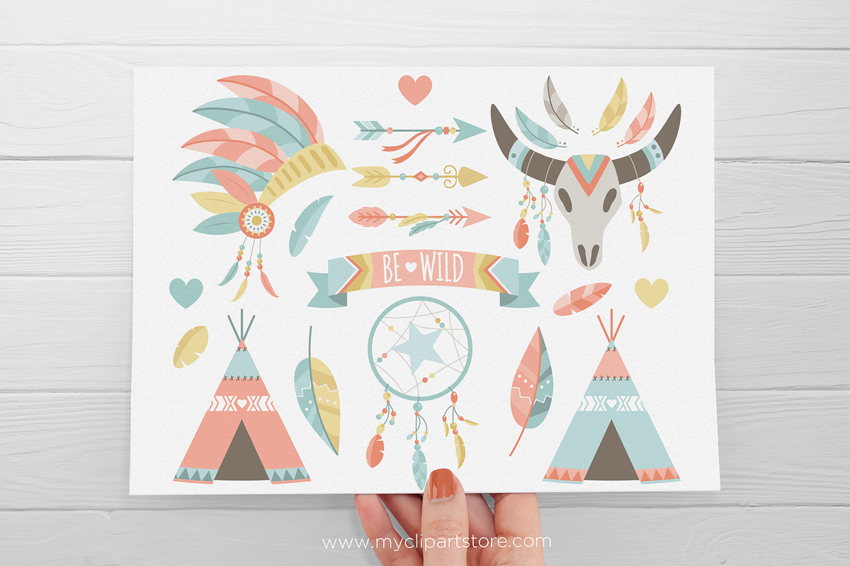 Tribal Boho Elements Vector Clipart, an Animal Illustration by ...