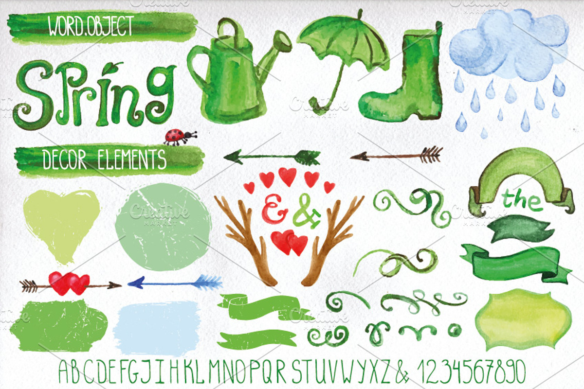 Watercolor spring big set.Vector, an Illustration by Tatianakost49
