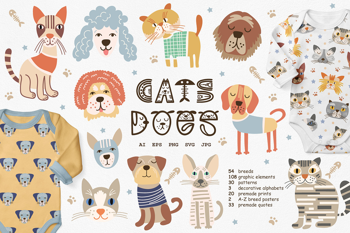 Cool Cats and Dogs Bundle., an Animal Illustration by DearLetters