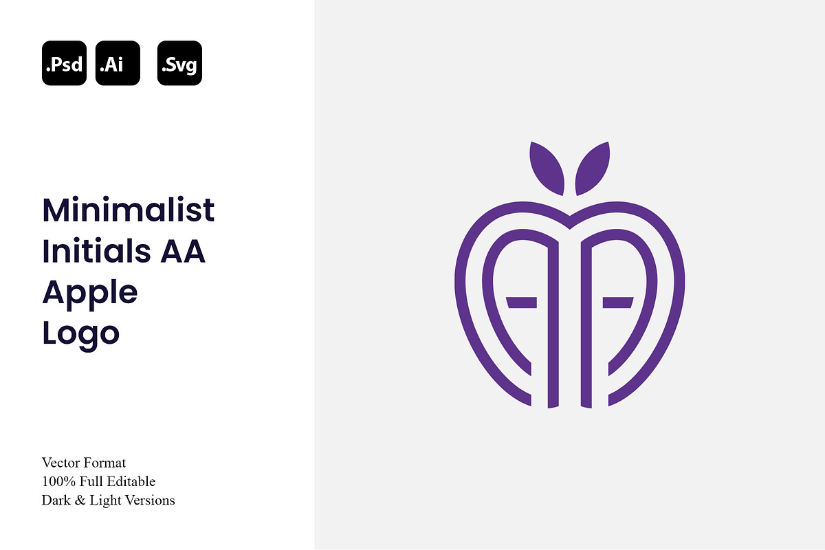 Minimalist Initials AA Apple Logo