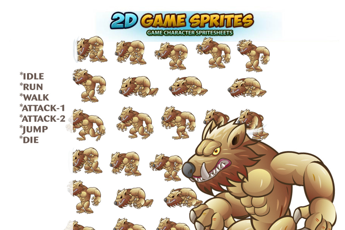 Monster Wolfs 2D Game Sprites Set, an Illustration by DionArtworks