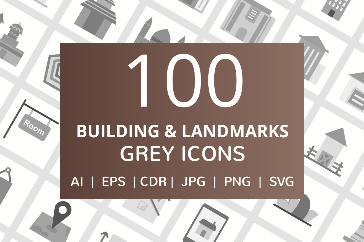 100 Building & Landmarks Grey Icons, an Icon by IconBunny | Creative Market