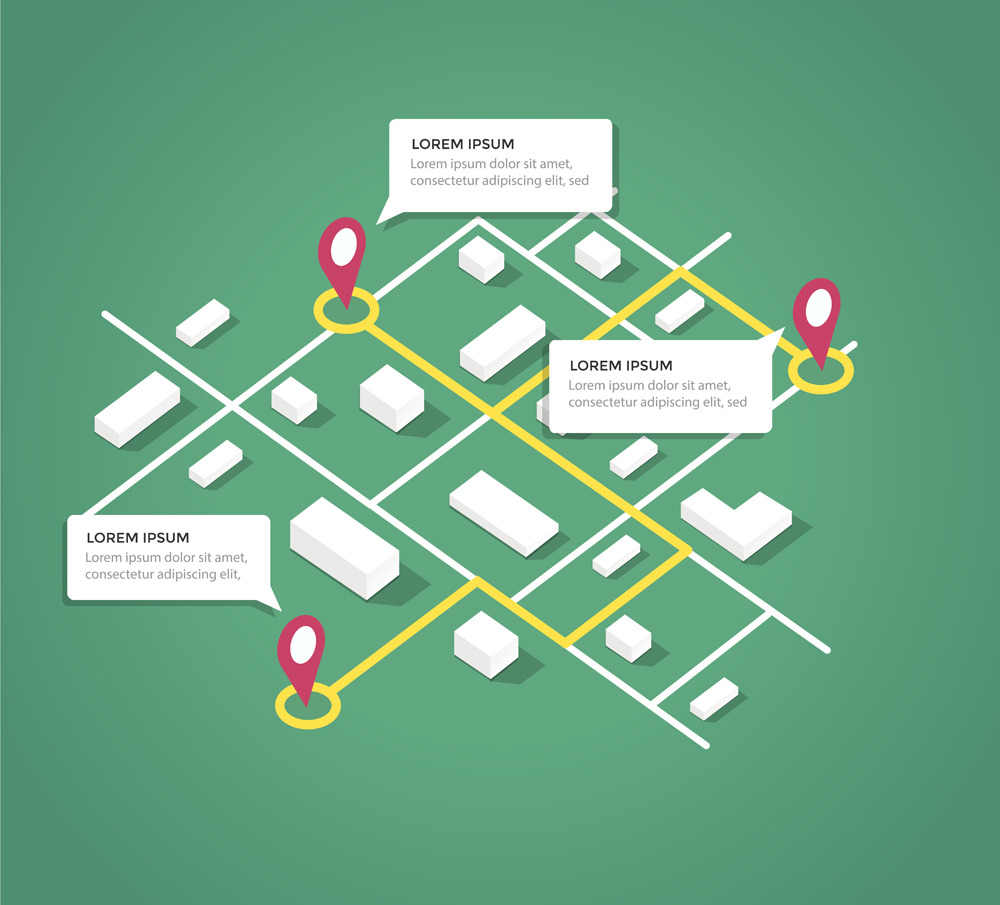 Isometric city map design elements, an Illustration by turbodesign