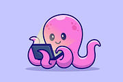 Cute Octopus Working On Laptop | Animal Illustrations ~ Creative Market