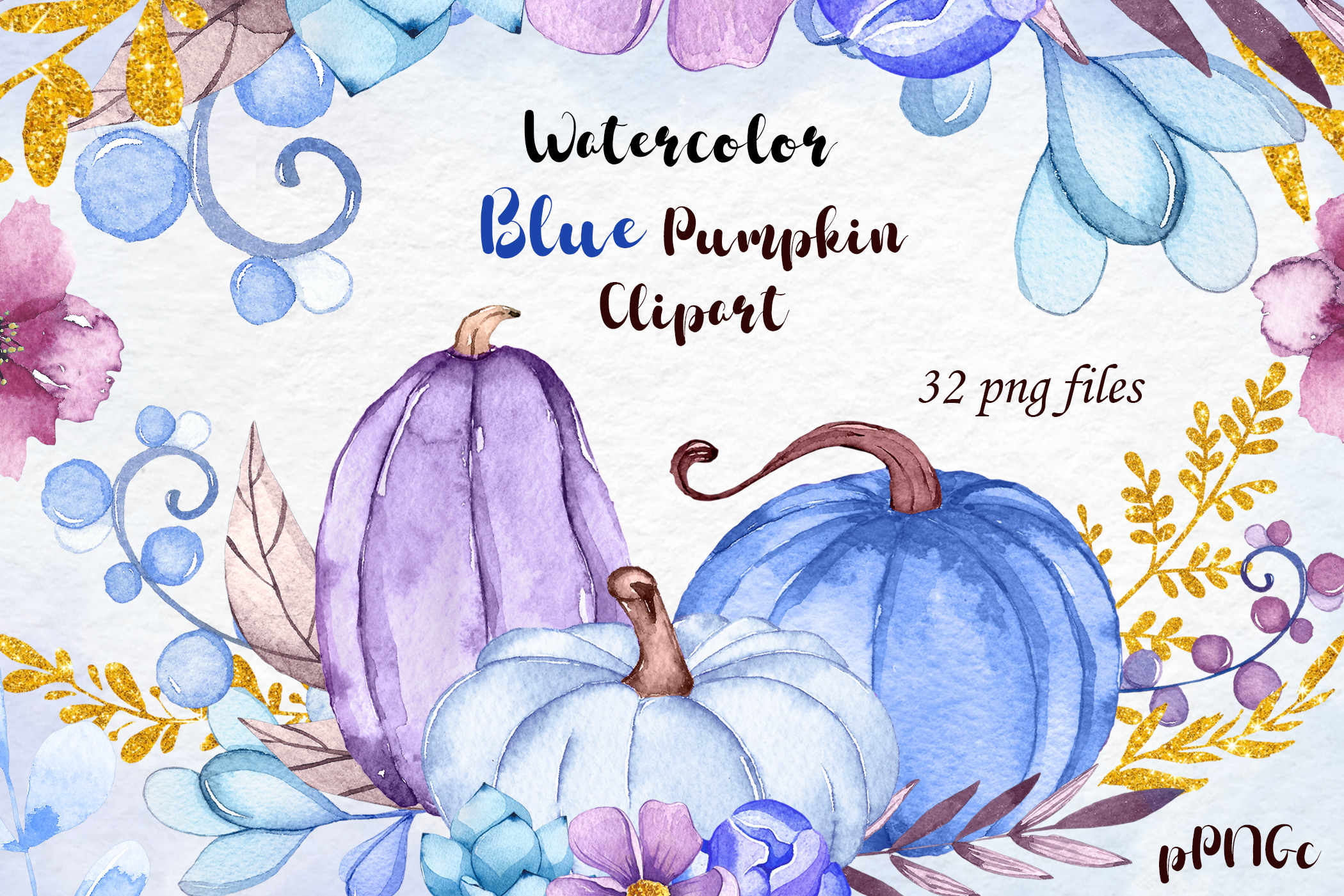 Watercolor Blue Pumpkin clipart, an Illustration by PassionPNGcreation