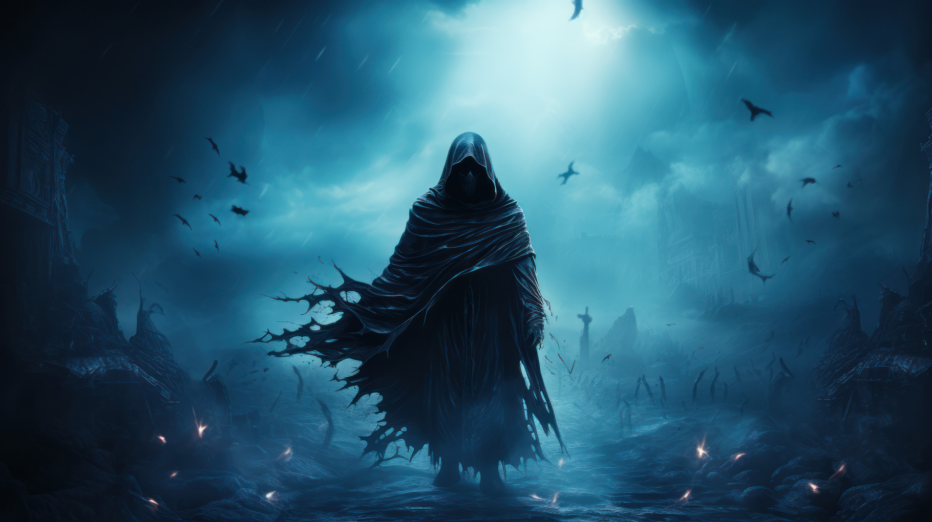 Silhouette of grim person, scary rea, an Illustration by Lopatin Photo