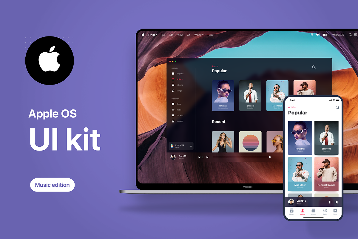 Apple OS Future UI Kit - Music, a Product Mockup by Orizon Design