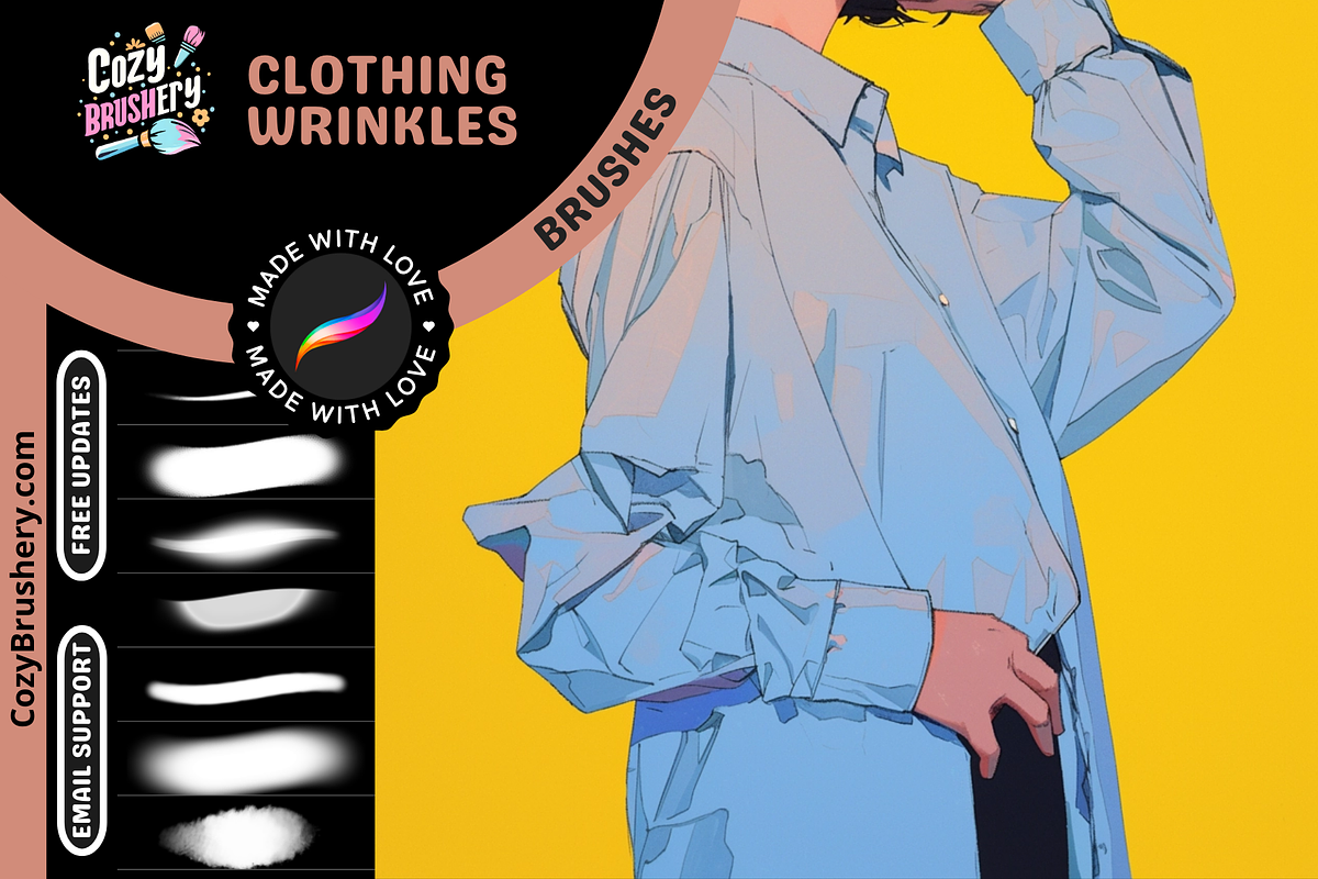 Procreate Clothing Wrinkle Brushes, a Brush Add-On by Cozy Brushery