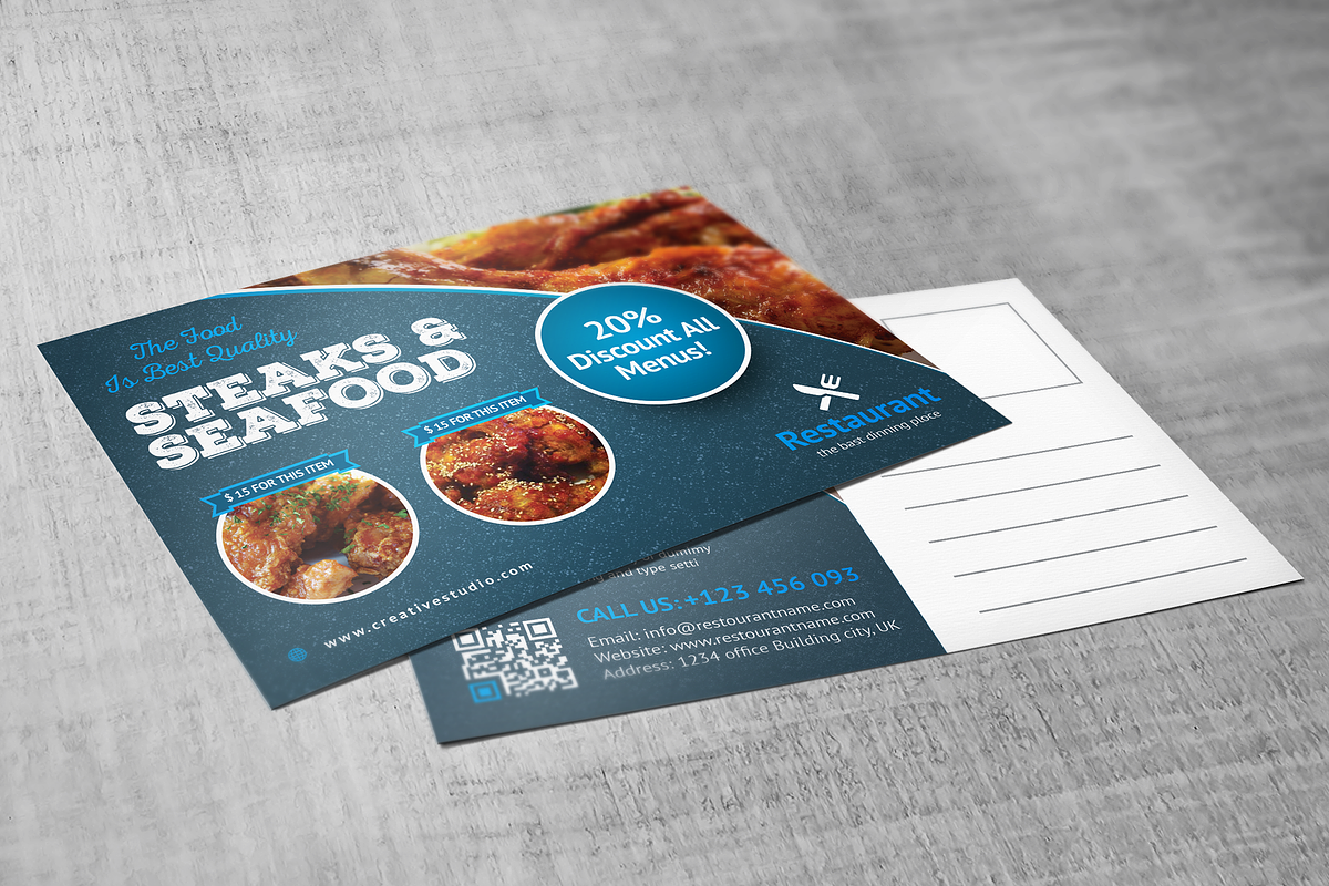 Restaurant Postcard, a Card Template by GenerousArt