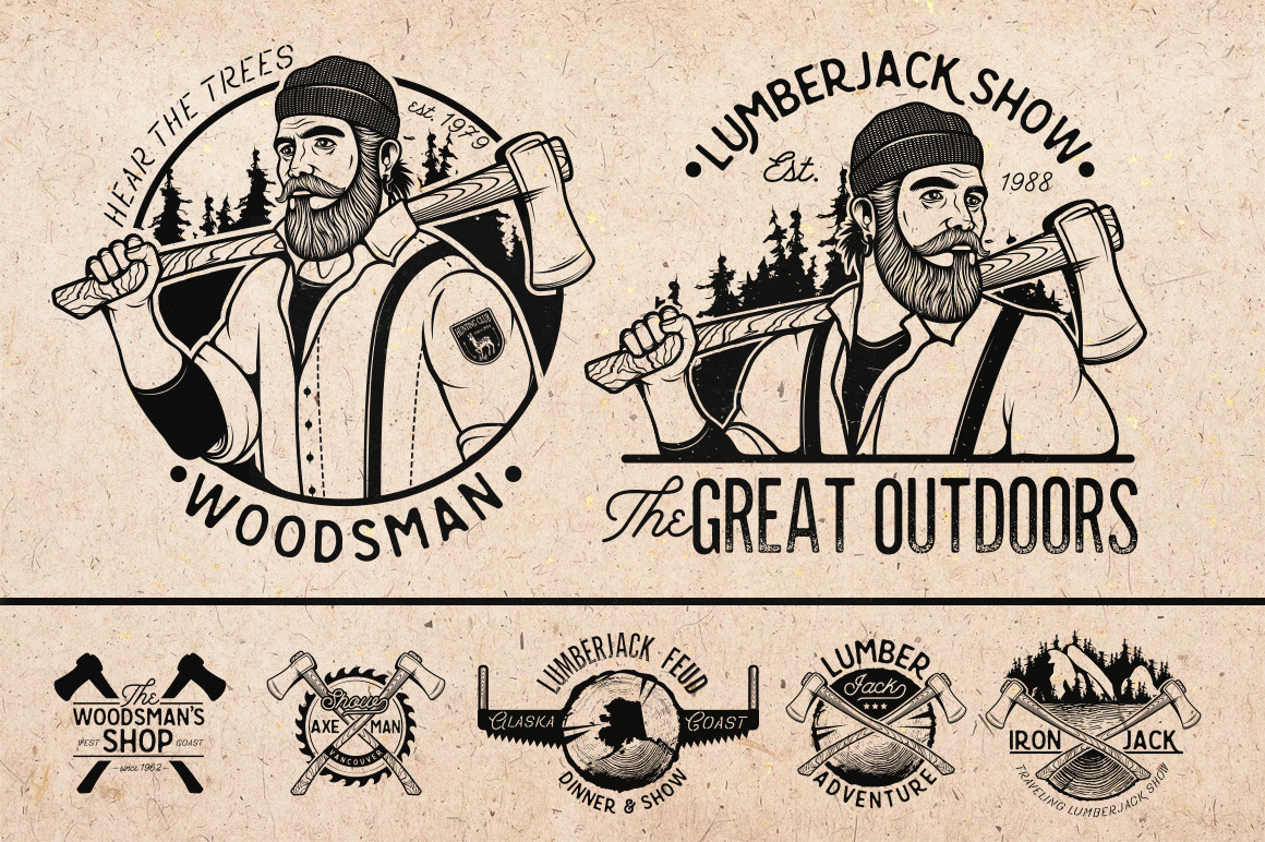 Set of Lumberjack Vector Labels., an Illustration by Moloko88