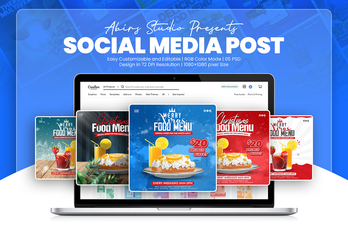 Instagram food menu design, a Social Media Template by Abirs Studio