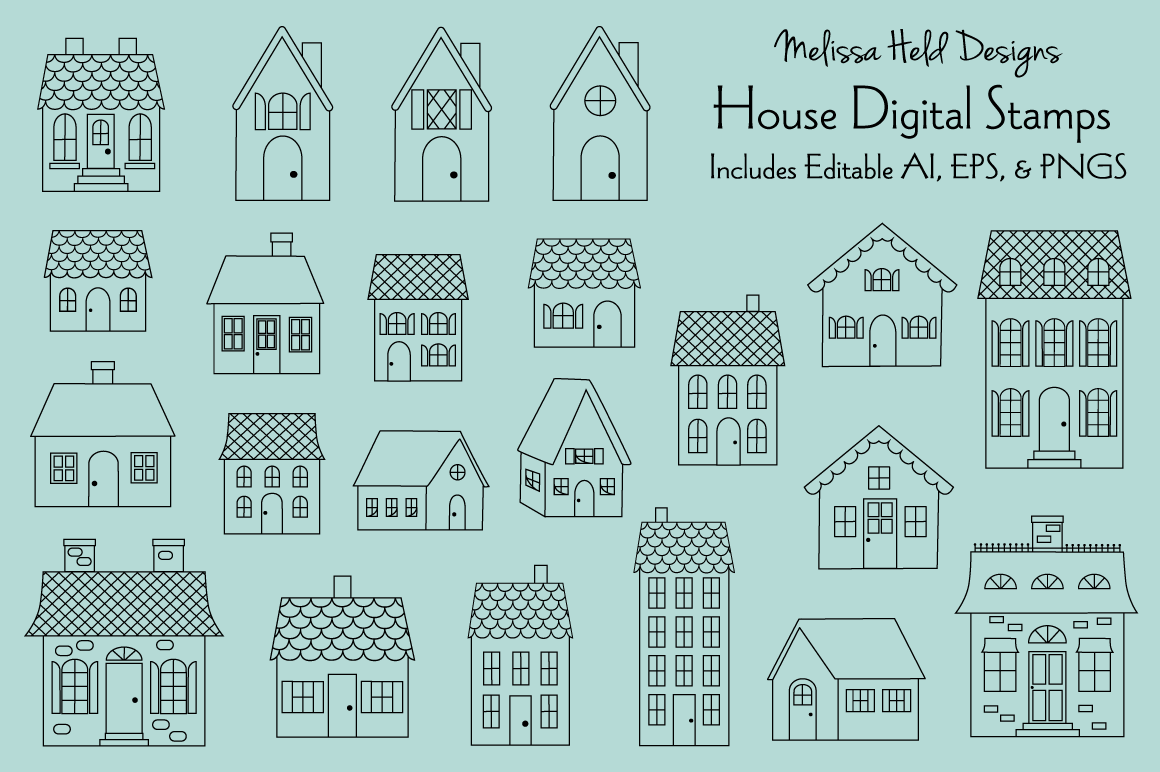 House Digital Stamps, an Illustration by Melissa Held Designs